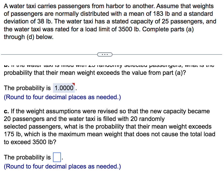 Solved probability that their mean weight exceeds the value | Chegg.com