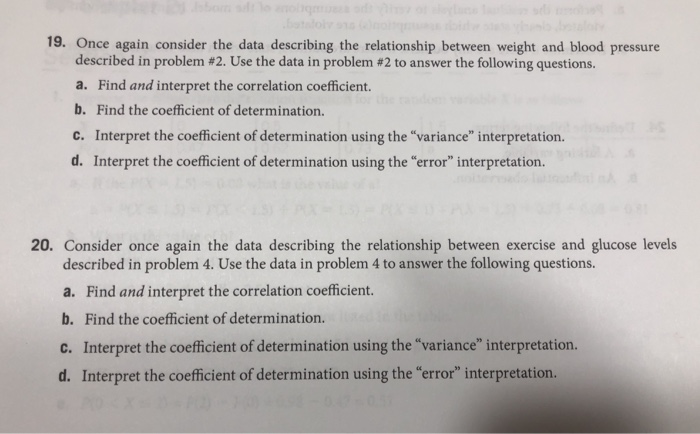 Solved 19. Once again consider the data describing the | Chegg.com
