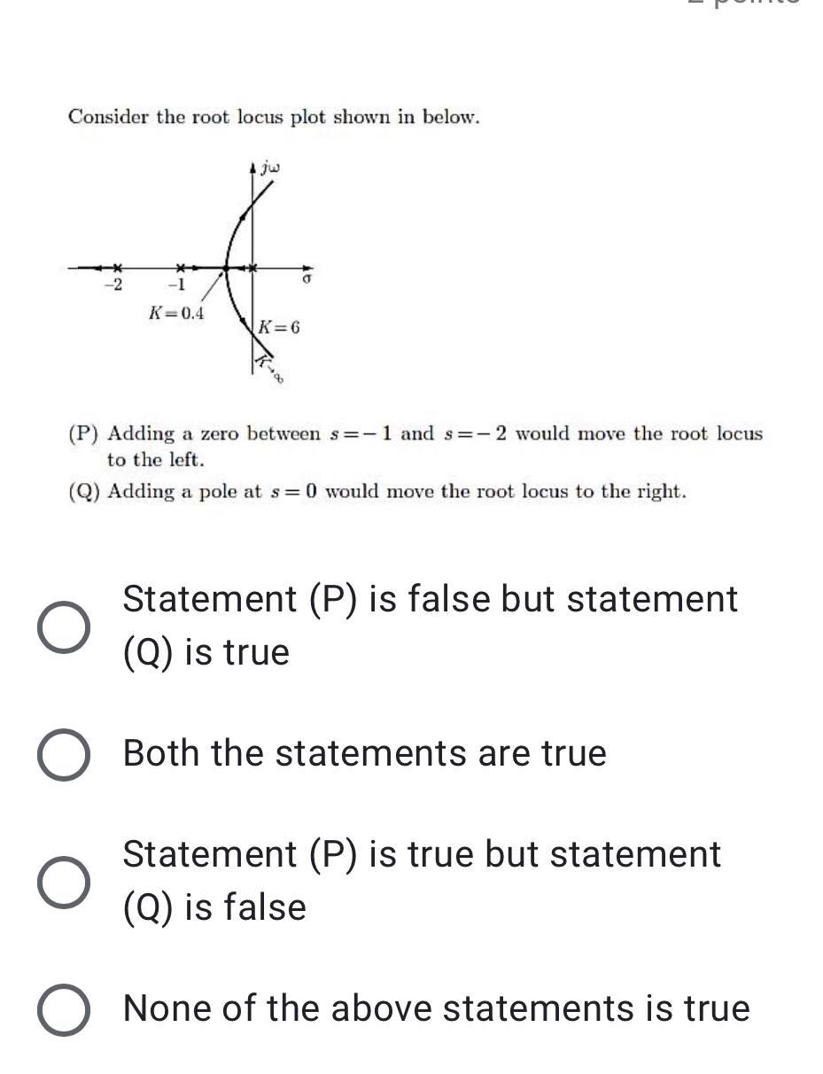Solved Consider the root locus plot shown in below. الباز -2 | Chegg.com