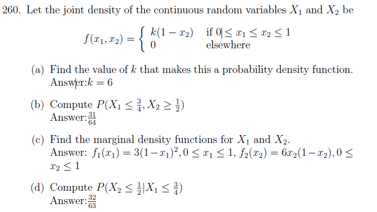Solved 260. Let the joint density of the continuous random | Chegg.com