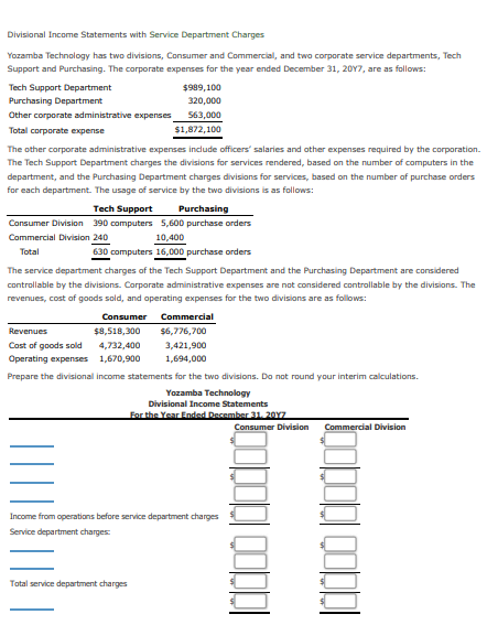 Solved Divisional Income Statements with Service Department | Chegg.com