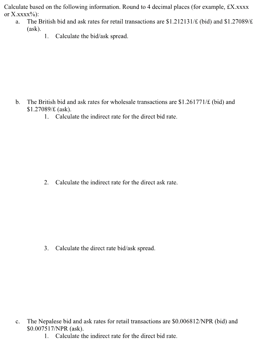 Solved Calculate based on the following information. Round | Chegg.com