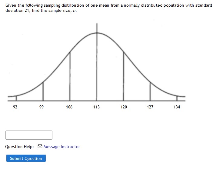 Solved Given the following sampling distribution of one mean | Chegg.com