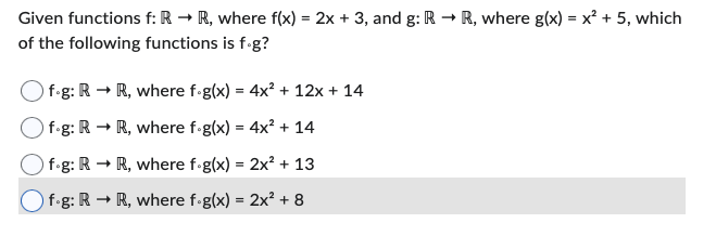 Solved Given functions f:R→R, where f(x)=2x+3, and g:R→R, | Chegg.com
