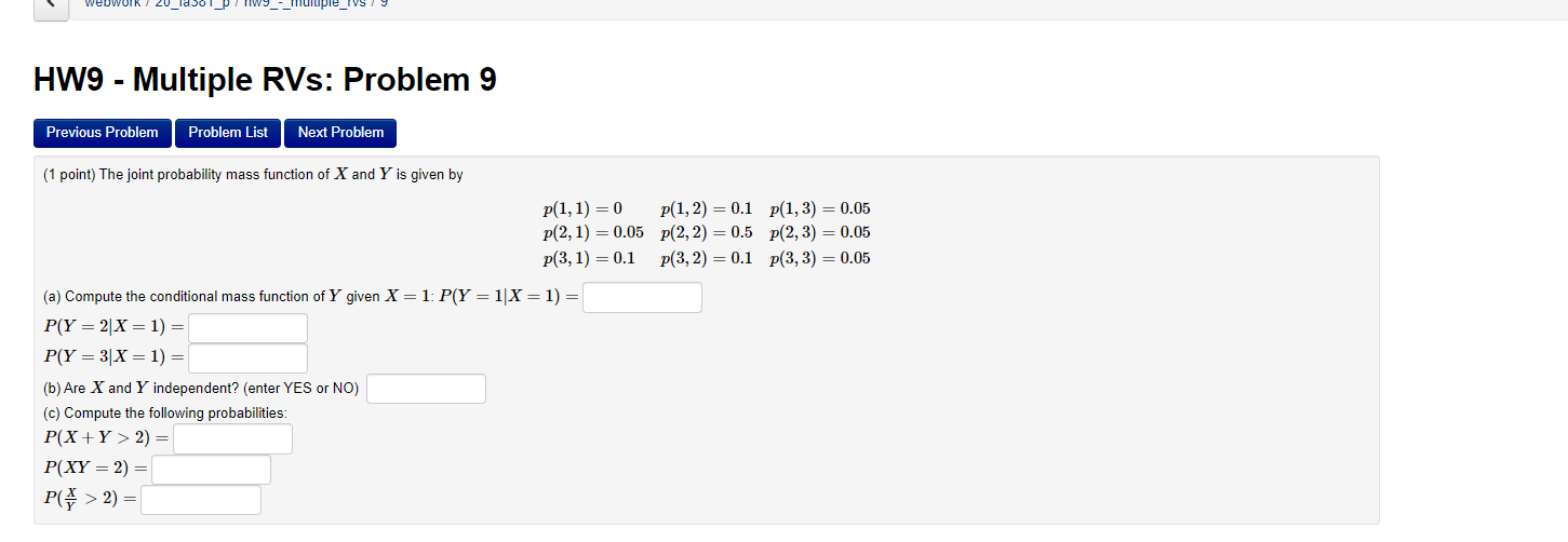 Solved HW9 - Multiple RVs: Problem 9 Previous Problem | Chegg.com