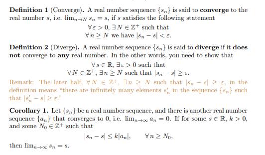Solved Definition 1 (Converge). A real number sequence {n} | Chegg.com