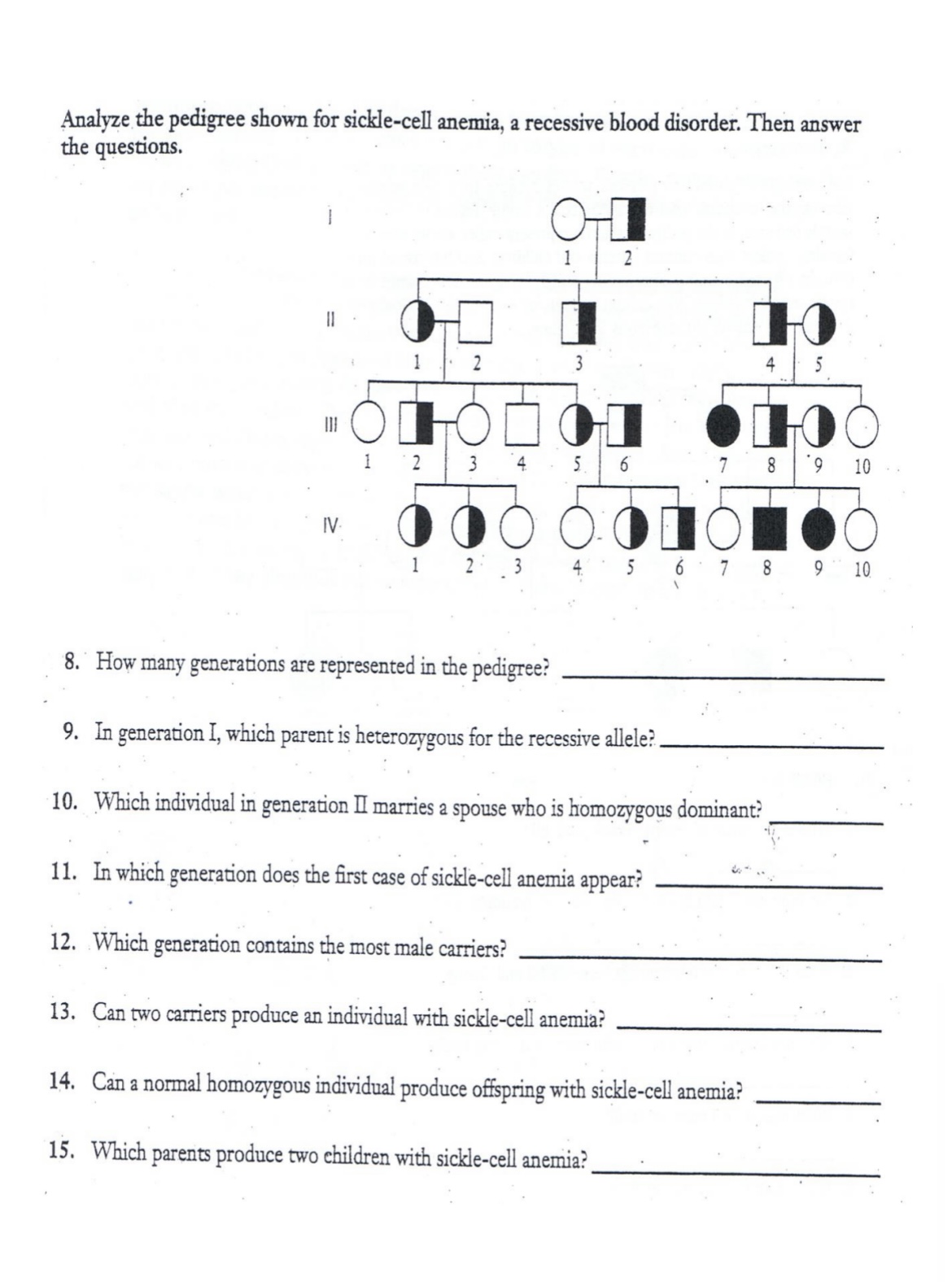 Solved Analyze the pedigree shown for sickle-cell anemia, a | Chegg.com