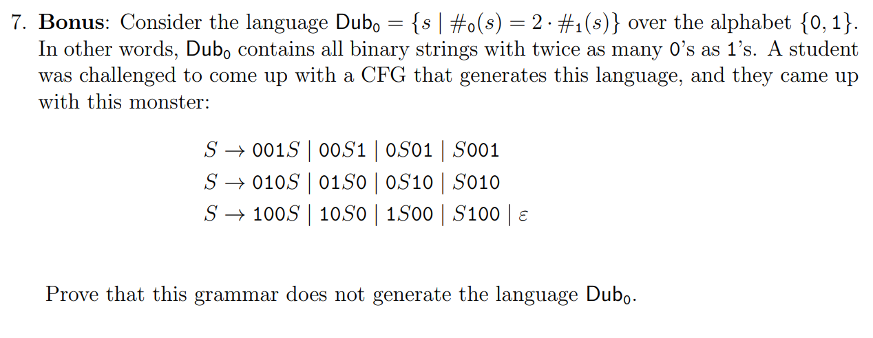 Solved 7. Bonus: Consider the language | Chegg.com