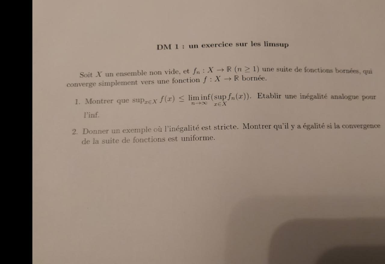 Soit X un ensemble non vide, et fn:X→R(n≥1) une suite | Chegg.com