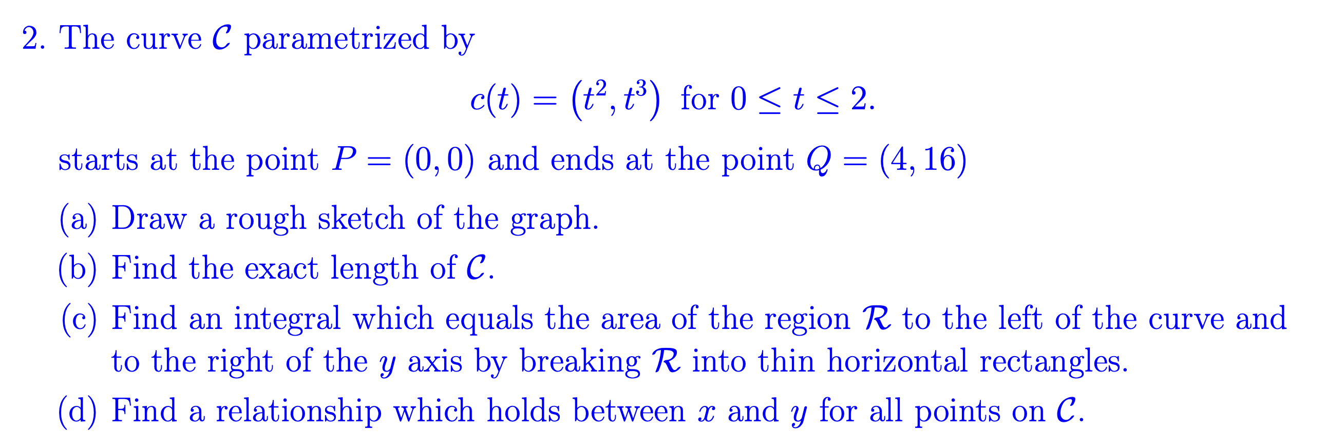 Solved - = = 2. The curve C parametrized by c(t) = (t?, ) | Chegg.com