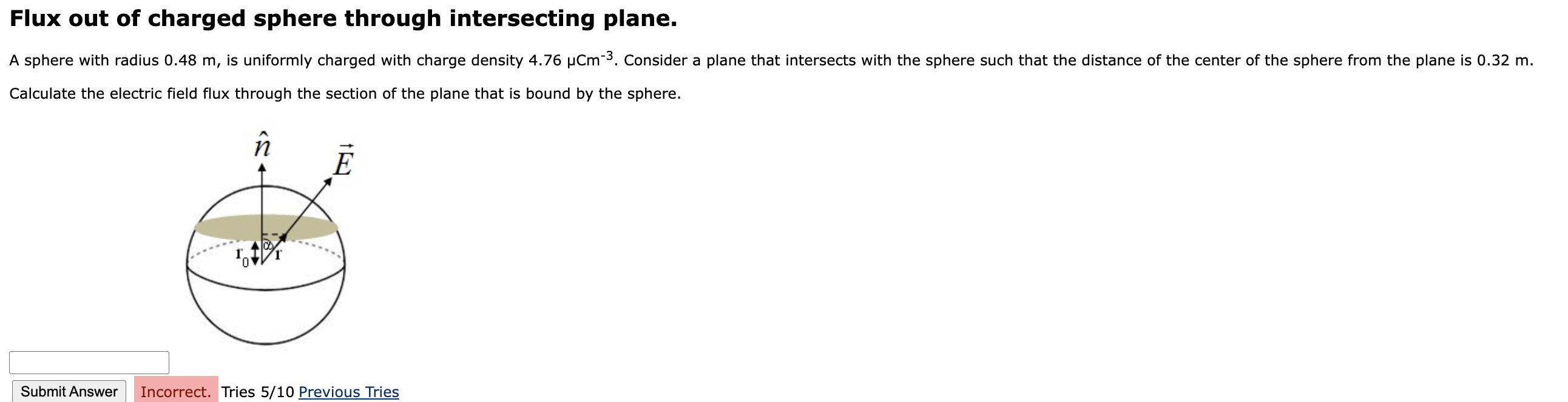 Solved Flux out of charged sphere through intersecting | Chegg.com