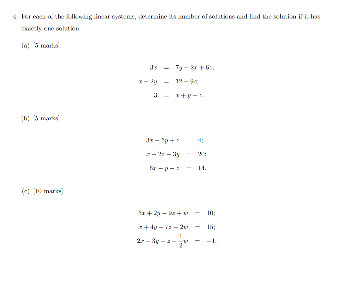 Solved 4. For each of the following linear systems, | Chegg.com