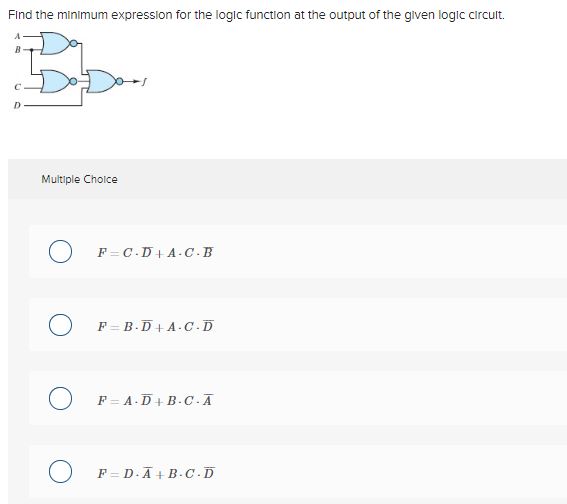 Solved Find the minimum expression for the logic function at | Chegg.com