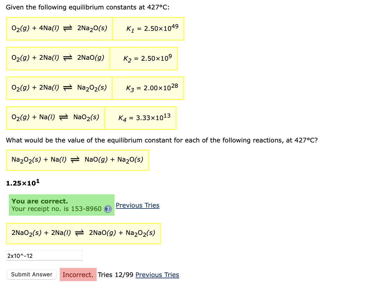 Solved Given the following equilibrium constants at 427∘C : | Chegg.com
