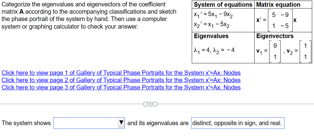 Solved The system shows: a proper nodal source, a spiral | Chegg.com