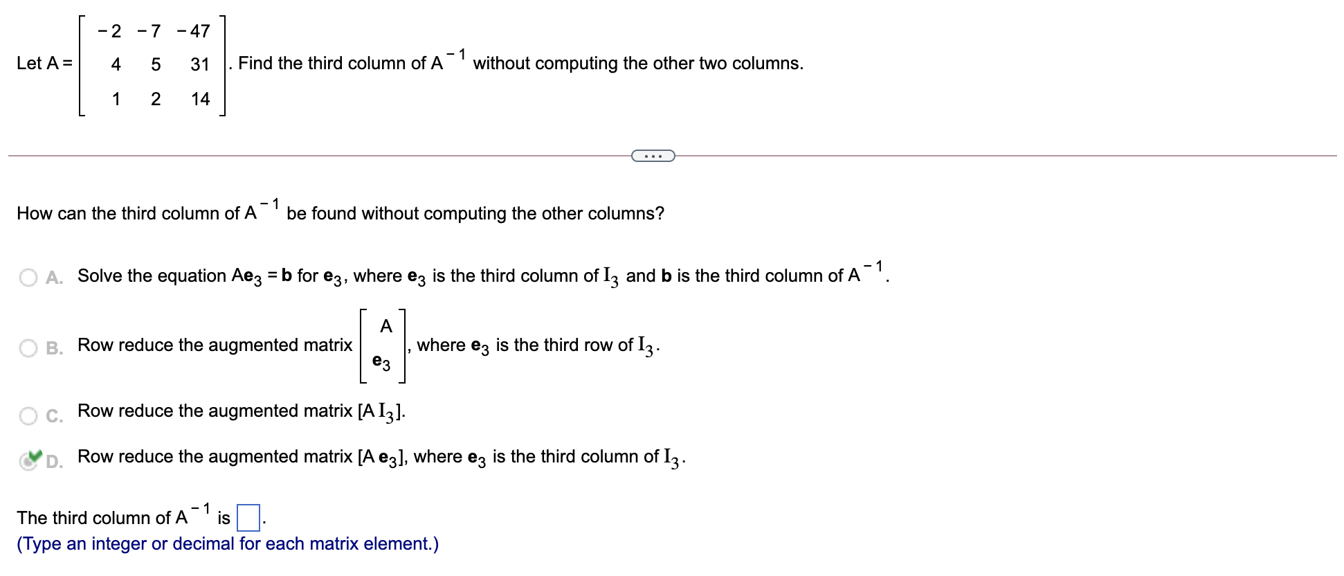 Solved -1 Find the inverse of the given matrix, if it | Chegg.com