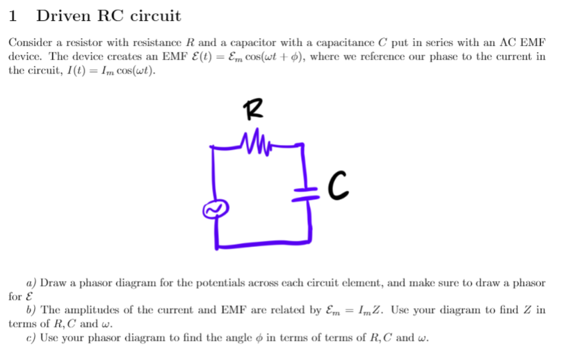Solved 1 Driven RC circuit Consider a resistor with | Chegg.com