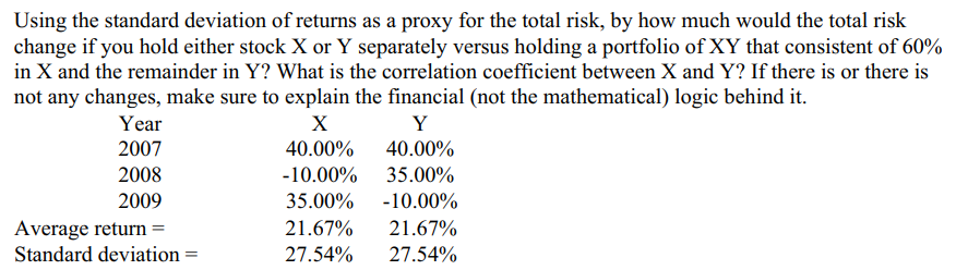 Solved Using the standard deviation of returns as a proxy | Chegg.com