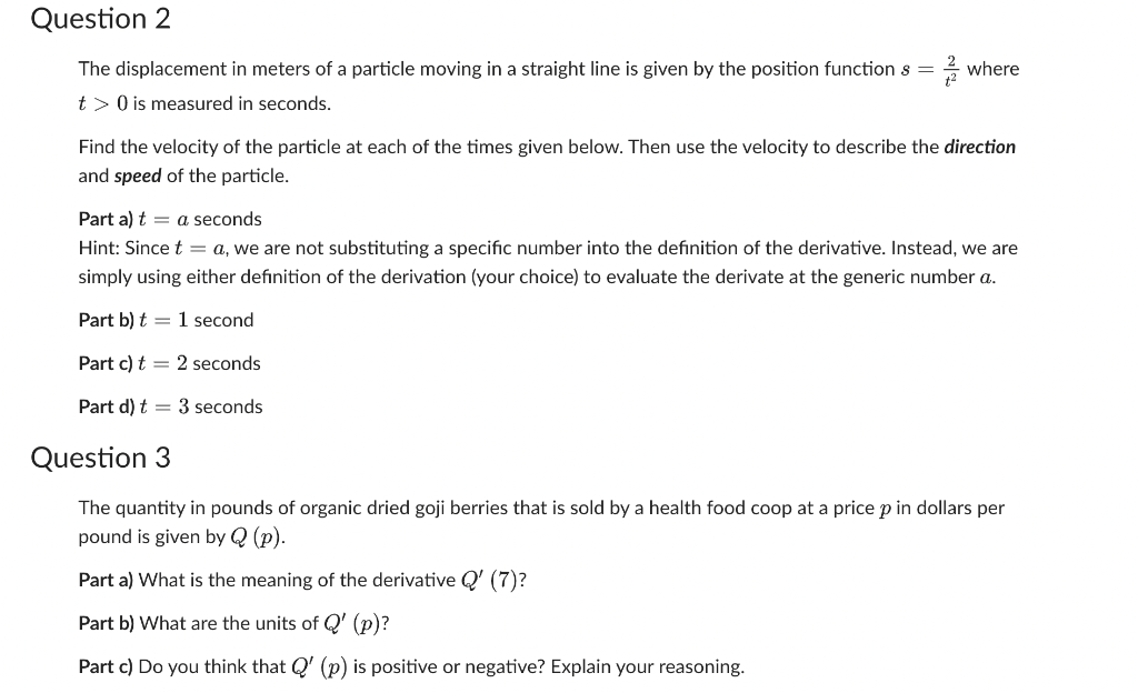 Solved The displacement in meters of a particle moving in a | Chegg.com