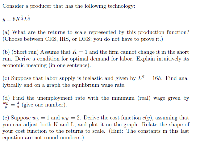 Consider a producer that has the following | Chegg.com