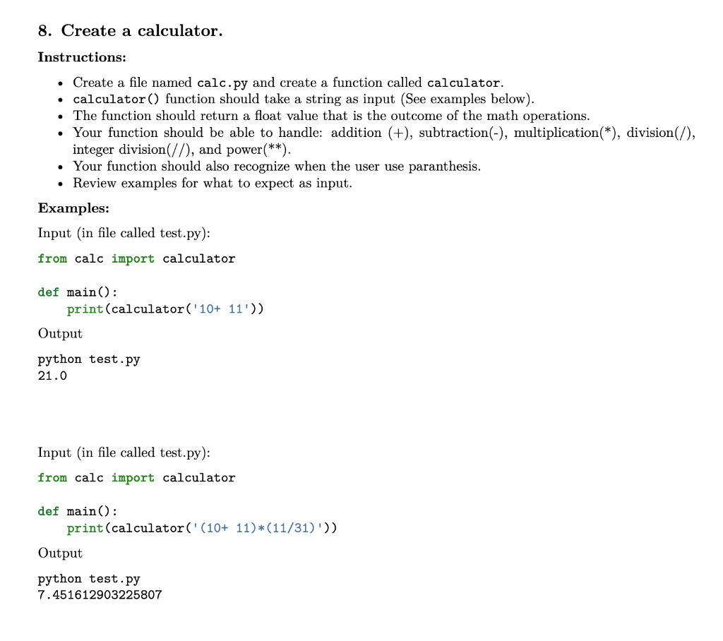 Solved 8. Create a calculator. Instructions: - Create a file | Chegg.com