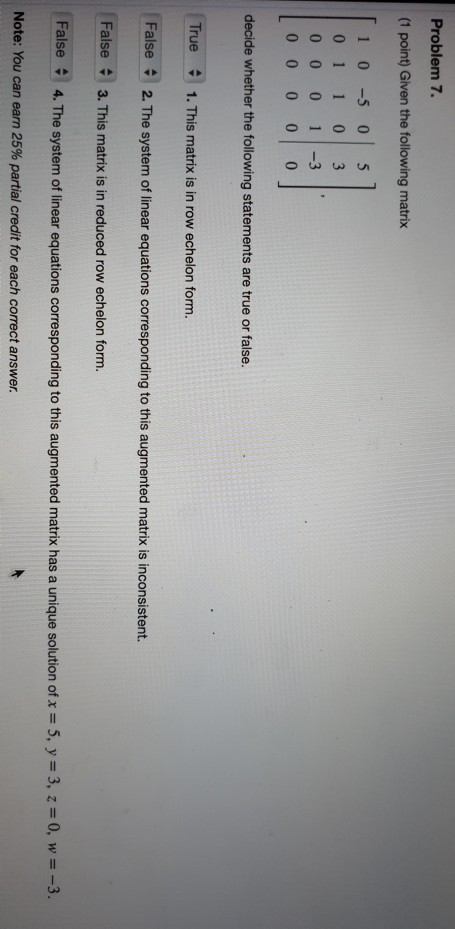 Solved Problem 7. (1 point) Given the following matrix 10 -5 | Chegg.com
