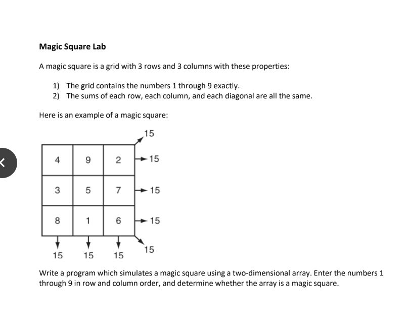 Magic Square Lab A magic square is a grid with 3 rows | Chegg.com