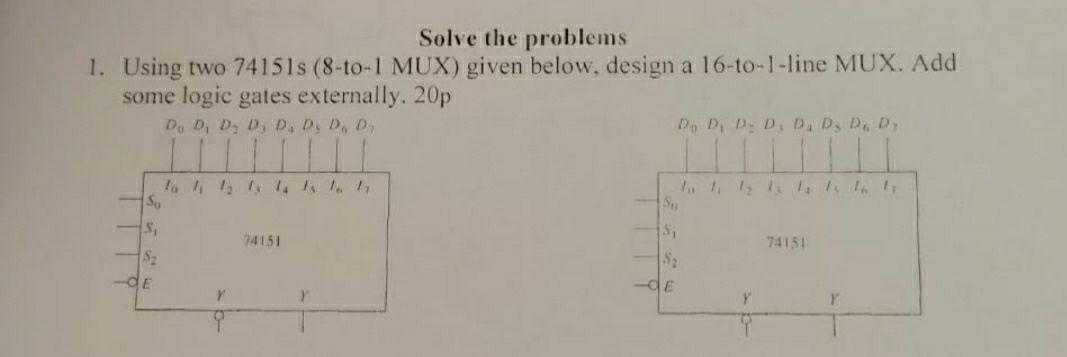 Solved Solve the problems 1. Using two 74151s (8-to-1 MUX) | Chegg.com