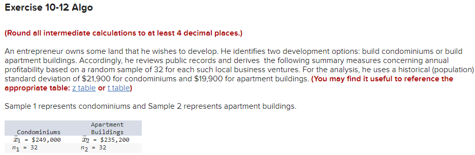 Solved Exercise 10-12 Algo (Round all intermediate | Chegg.com