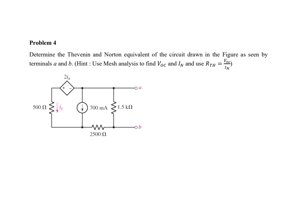 Solved Determine the Thevenin and Norton equivalent of the | Chegg.com