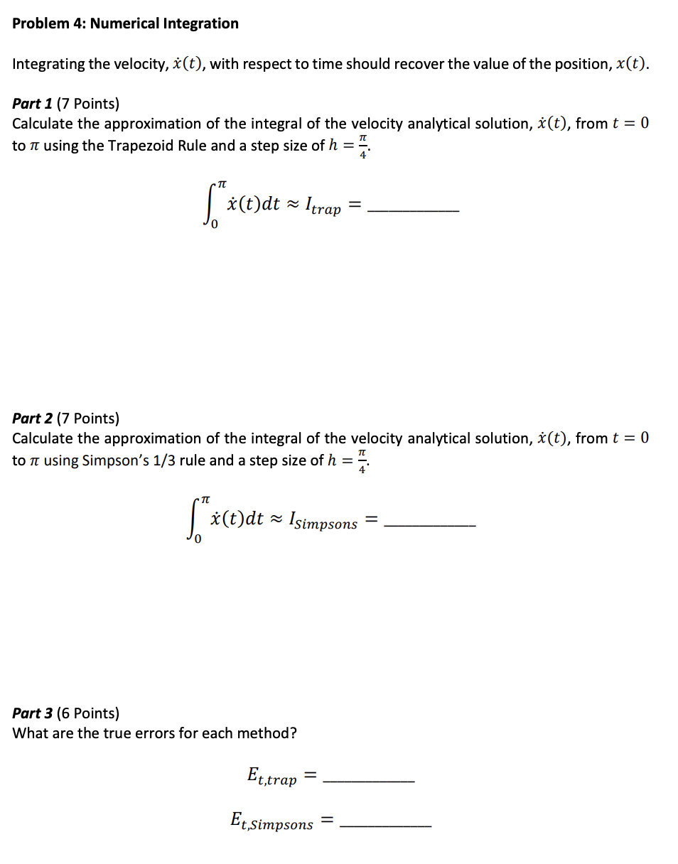 Problem 4 Numerical Integration Integrating The 
