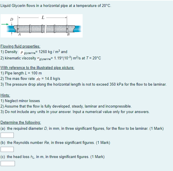 Solved Liquid Glycerin flows in a horizontal pipe at a | Chegg.com