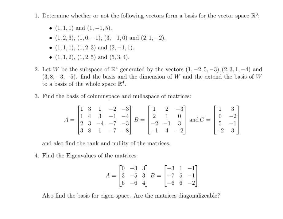 Solved 1. Determine whether or not the following vectors | Chegg.com