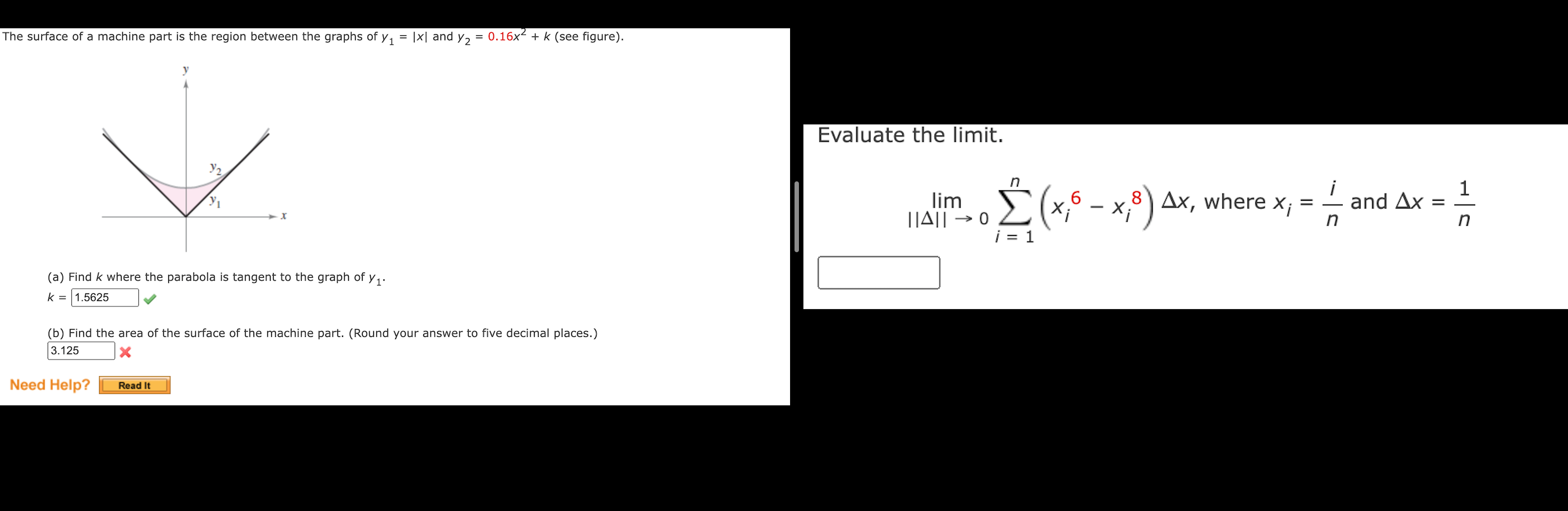 Evaluate the limit. lim∥Δ∥→0∑i=1n(xi6−xi8)Δx, where | Chegg.com