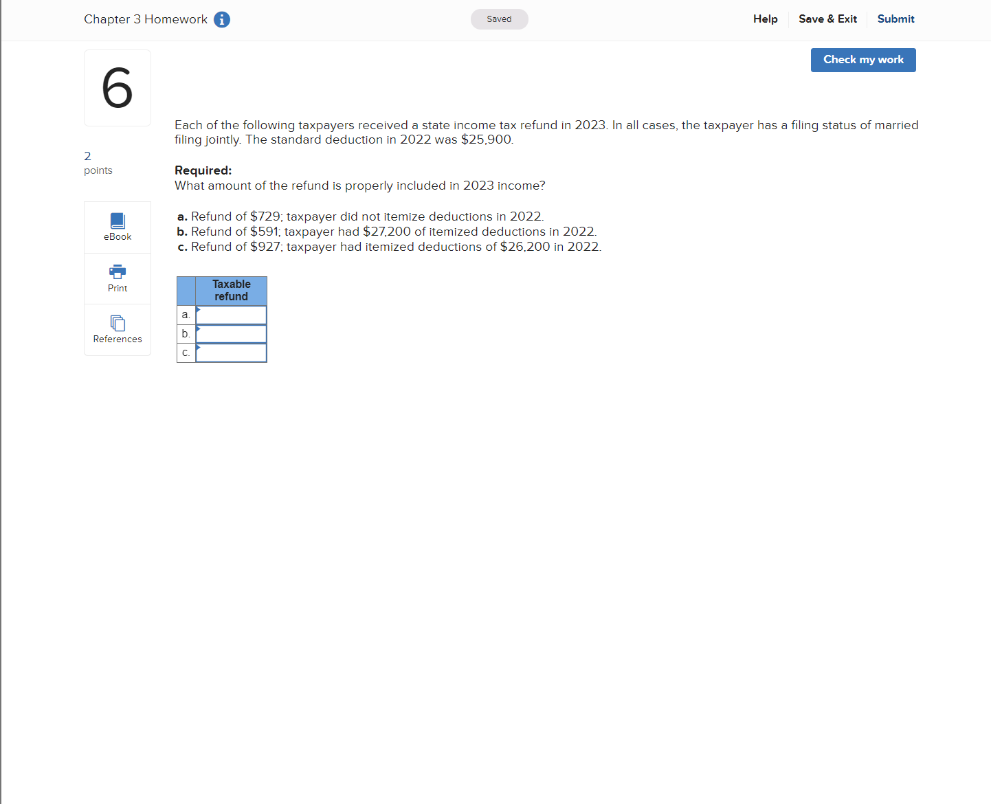 Solved Each of the following taxpayers received a state | Chegg.com