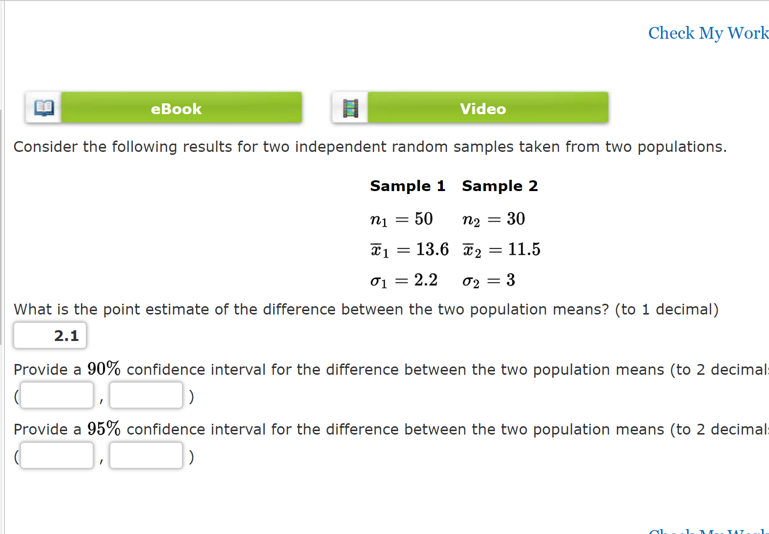 Solved Consider the following results for two independent | Chegg.com