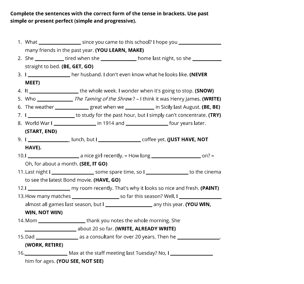 Complete the sentences with the correct form of the | Chegg.com