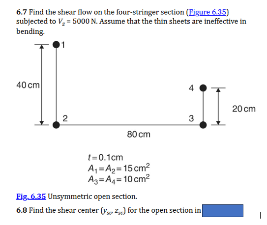 Solved 6.7 Find the shear flow on the four-stringer section | Chegg.com