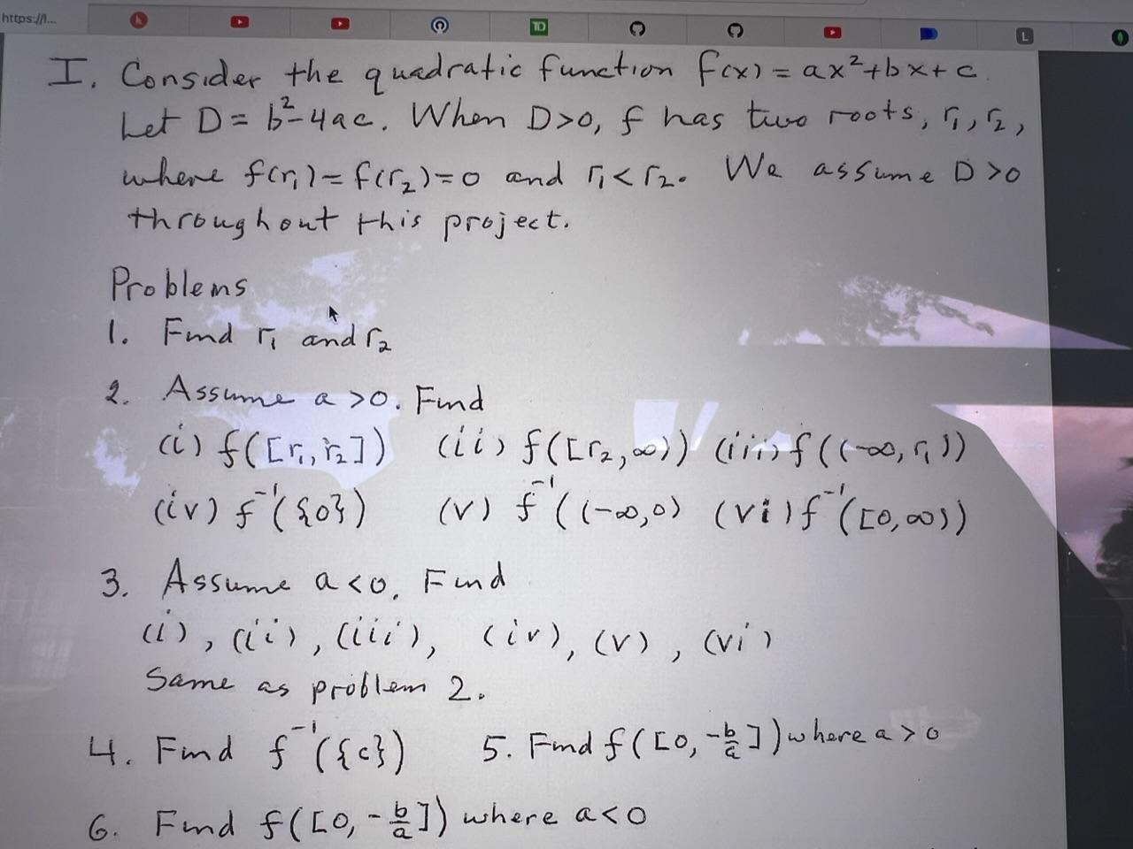 I. Consider the quadratic function f(x)=ax2+bx+c. Let | Chegg.com