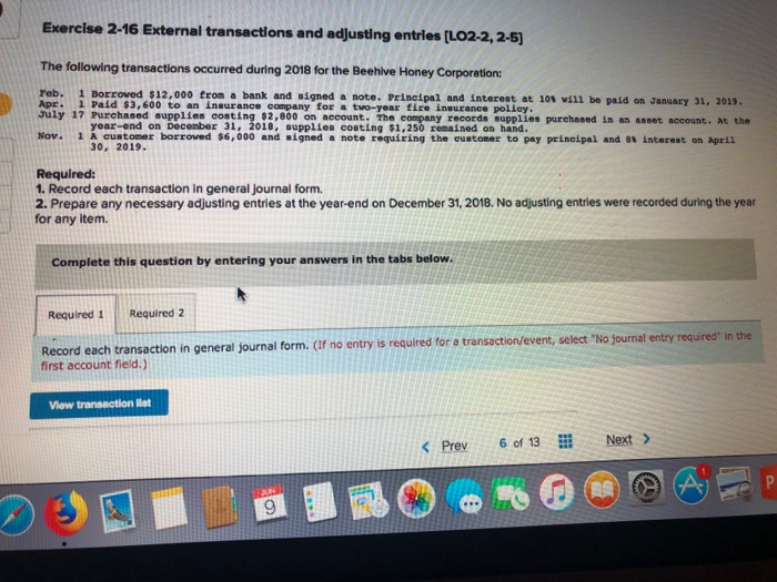 Solved Exercise 2-16 External transactions and adjusting | Chegg.com