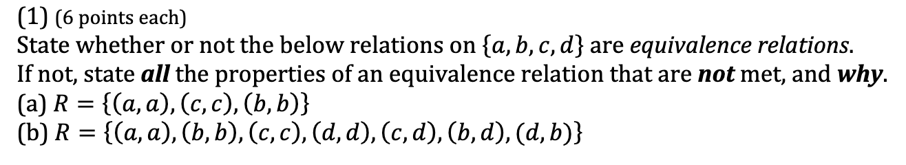 Solved (1) (6 ﻿points each)State whether or not the below | Chegg.com