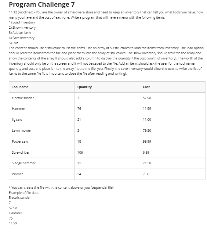Solved Program Challenge 7 11.12 (modified) - You are the | Chegg.com