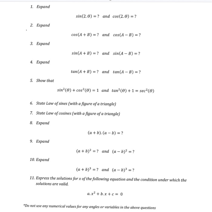 Solved 1. Expand sin(2.0)=? and cos(2.0)=? 2. Expand | Chegg.com
