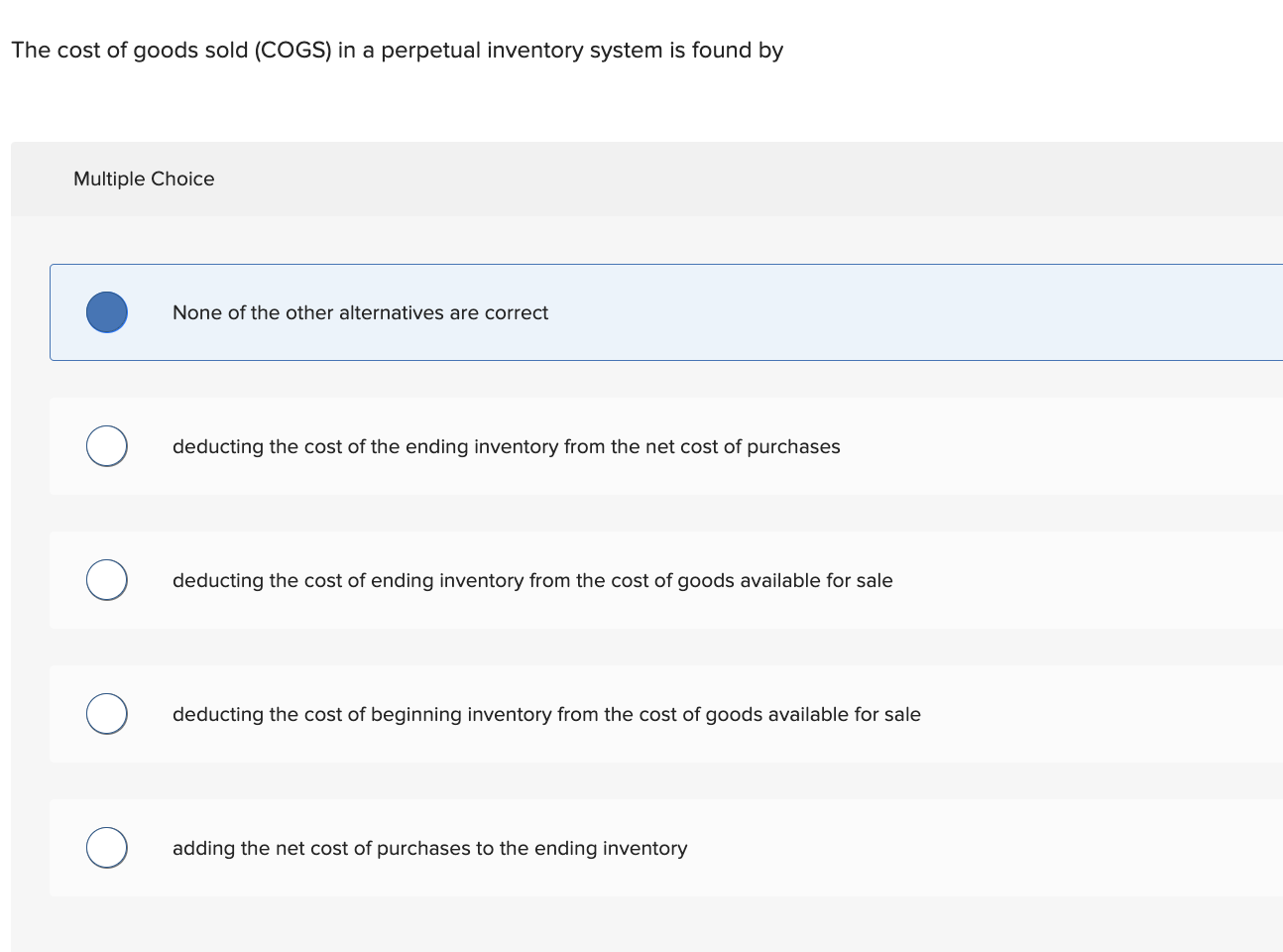 Solved The cost of goods sold (COGS) ﻿in a perpetual | Chegg.com