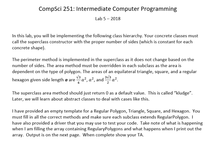 Solved CompSci 251: Intermediate Computer Programming Lab 5 | Chegg.com