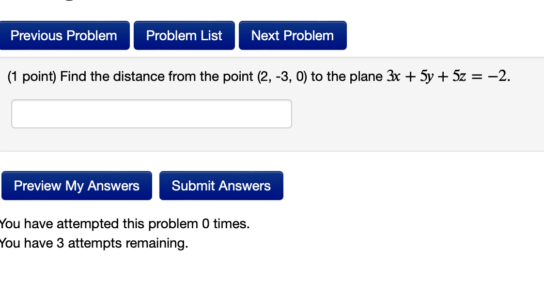 Solved Find the distance from the point (2, -3, 0) to the | Chegg.com