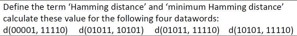 Solved Define the term 'Hamming distance' and 'minimum | Chegg.com