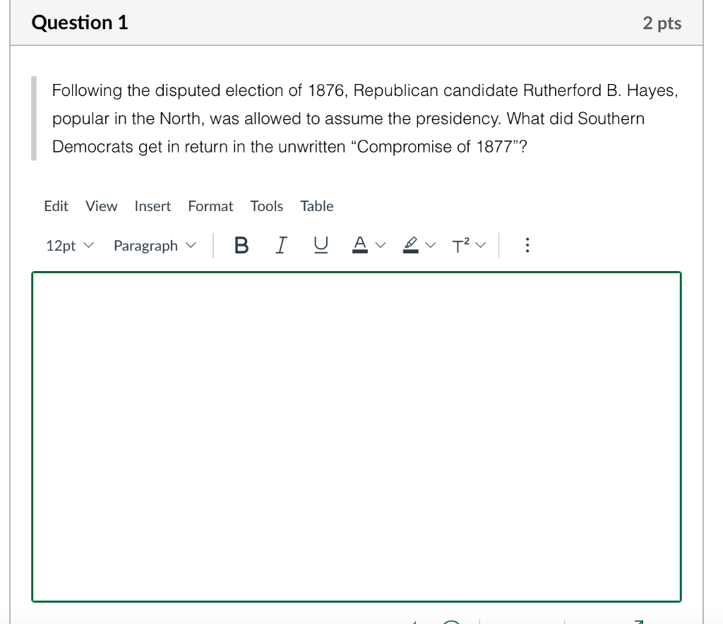 Solved Following the disputed election of 1876 , Republican | Chegg.com
