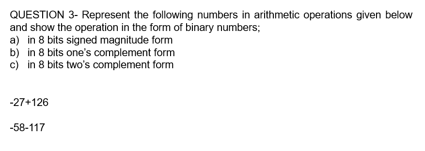 Solved QUESTION 3- Represent the following numbers in | Chegg.com