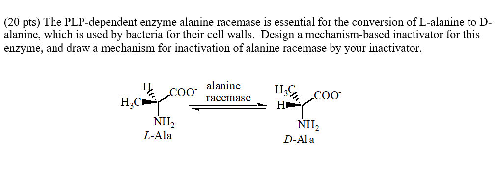 Solved (20 pts) The PLP-dependent enzyme alanine racemase is | Chegg.com